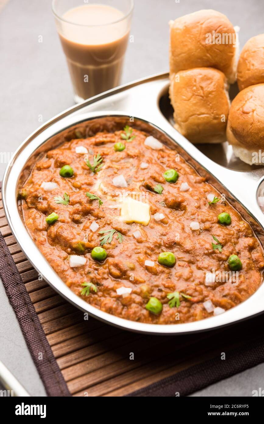 Mumbai Style Pav bhaji is a fast food dish from India, consists of a ...