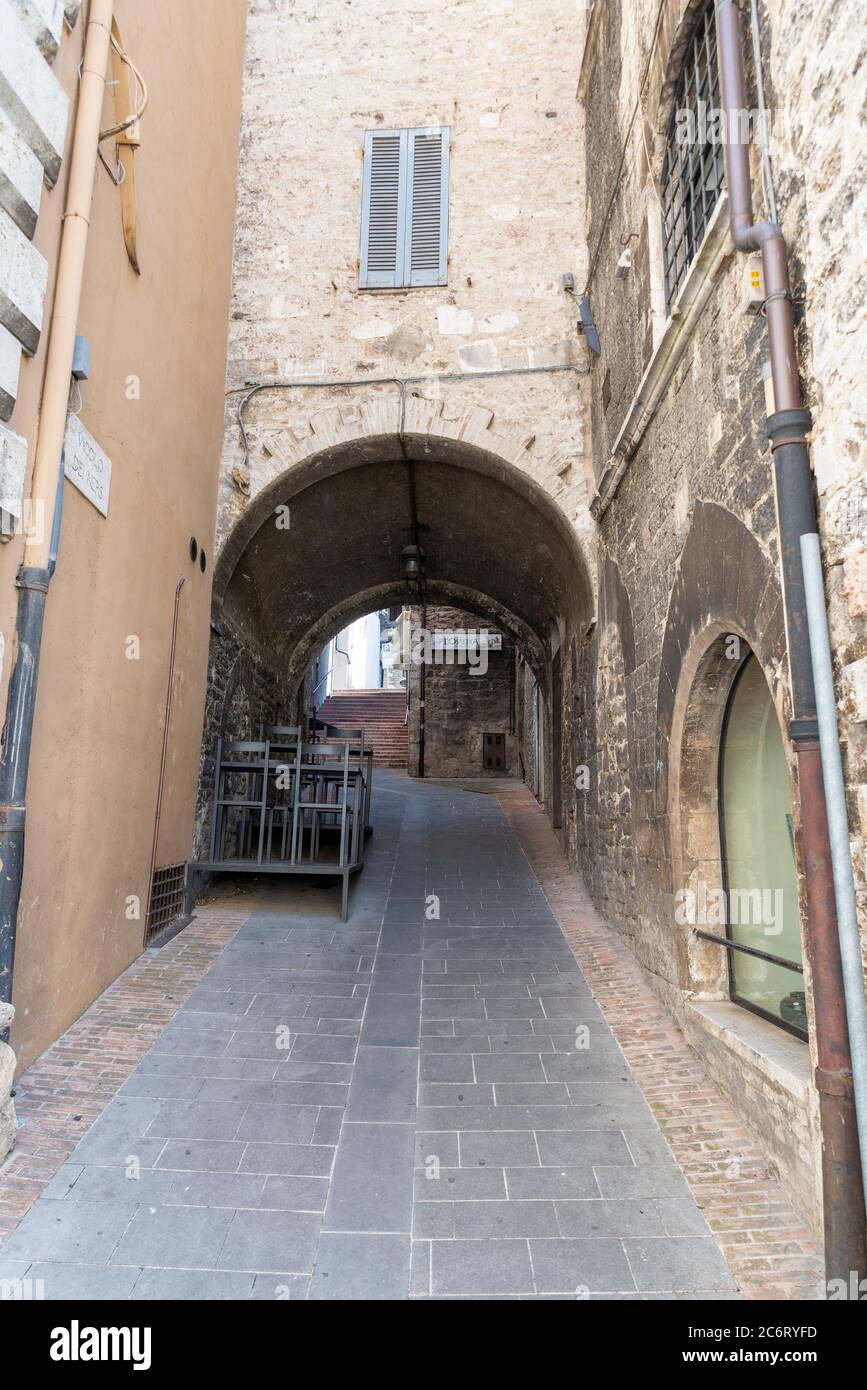 assisi,italy july 11 2020 :architecture of streets and buildings in the ...