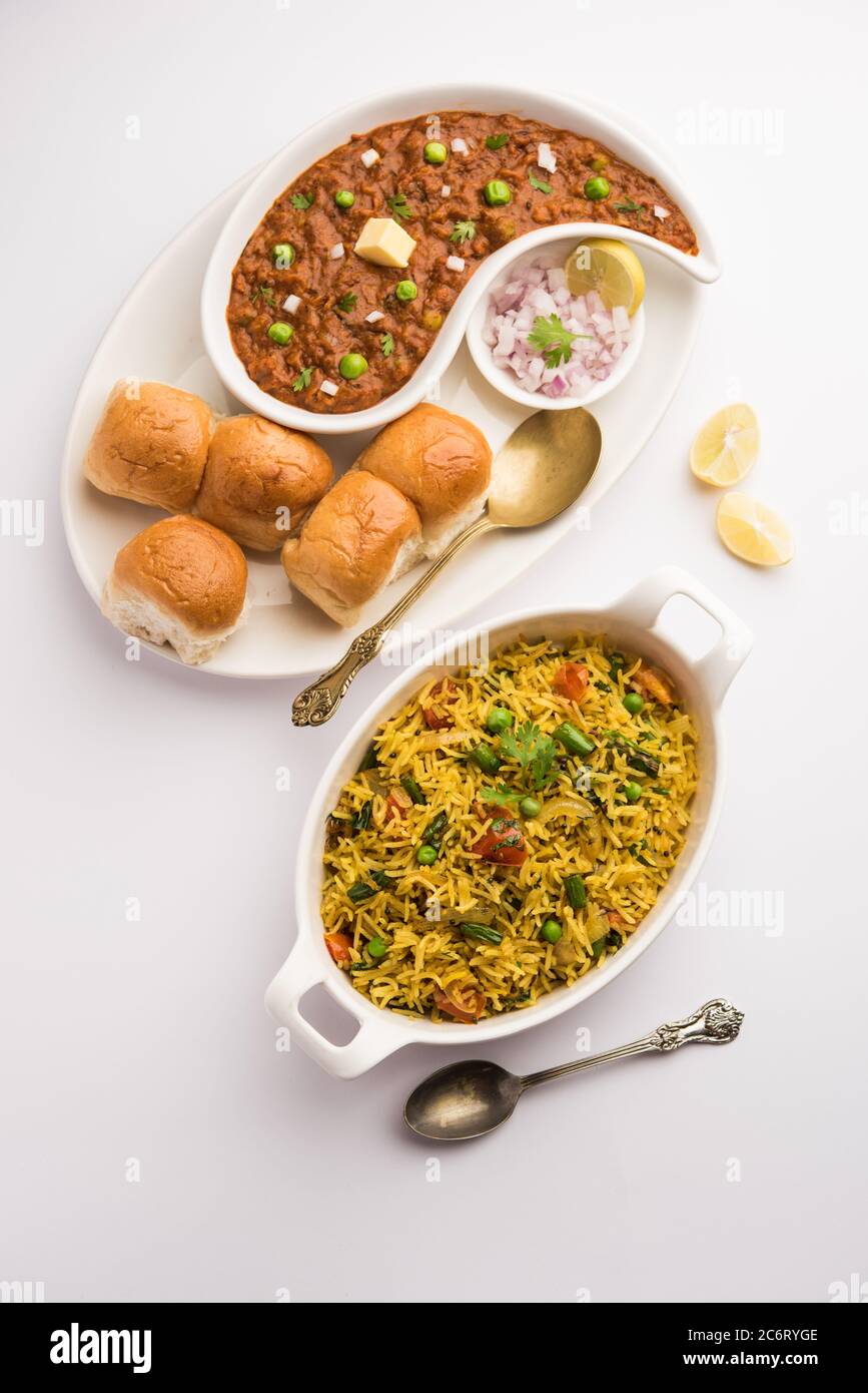 Mumbai Style Pav Bhaji with Tawa Pulav, it's a popular roadside food ...