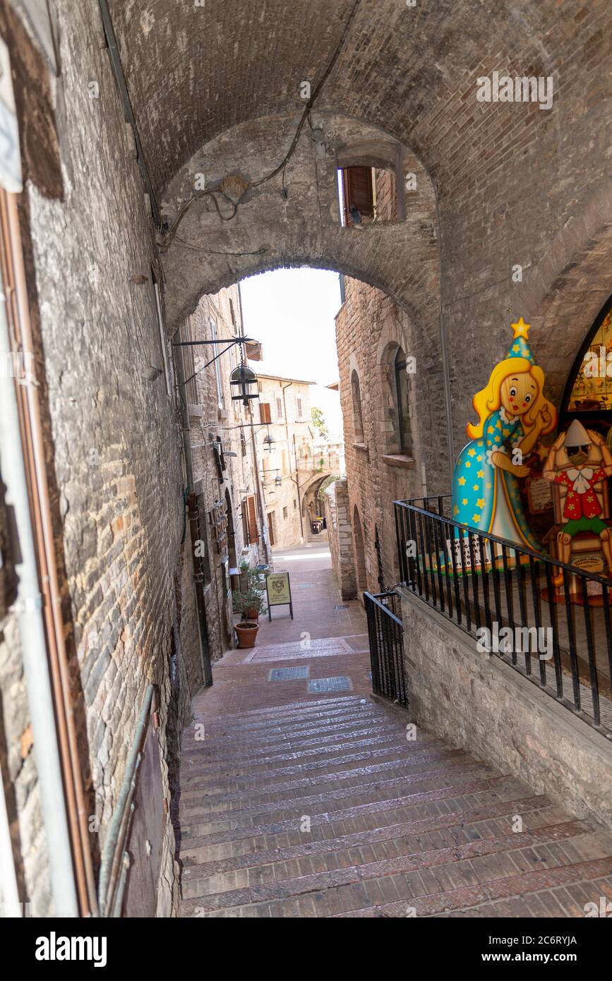 assisi,italy july 11 2020 :architecture of streets and buildings in the ...