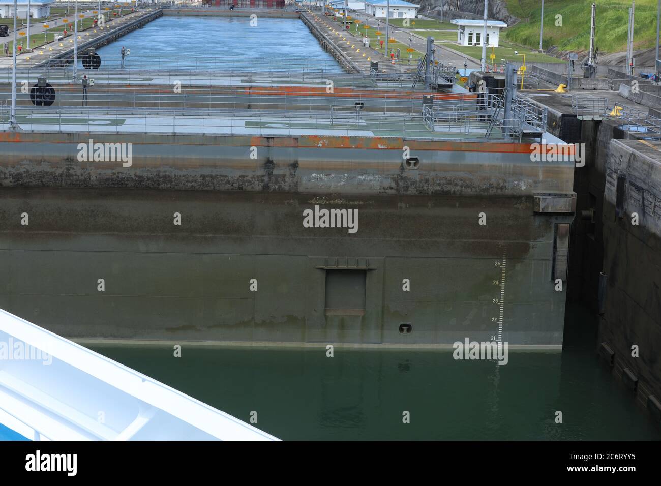 gate of the new Gatun locks opens at the Panama Canal expansion ...