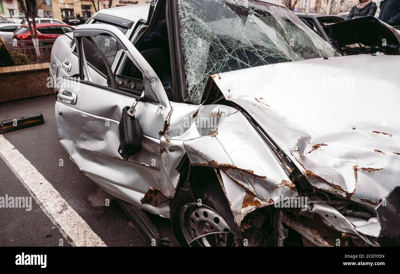 Car on its side after a crash hi-res stock photography and images - Alamy