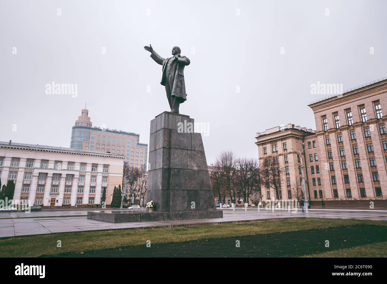 Voronezh, Russia November 17, 2019: monument to Lenin, on Lenin square ...