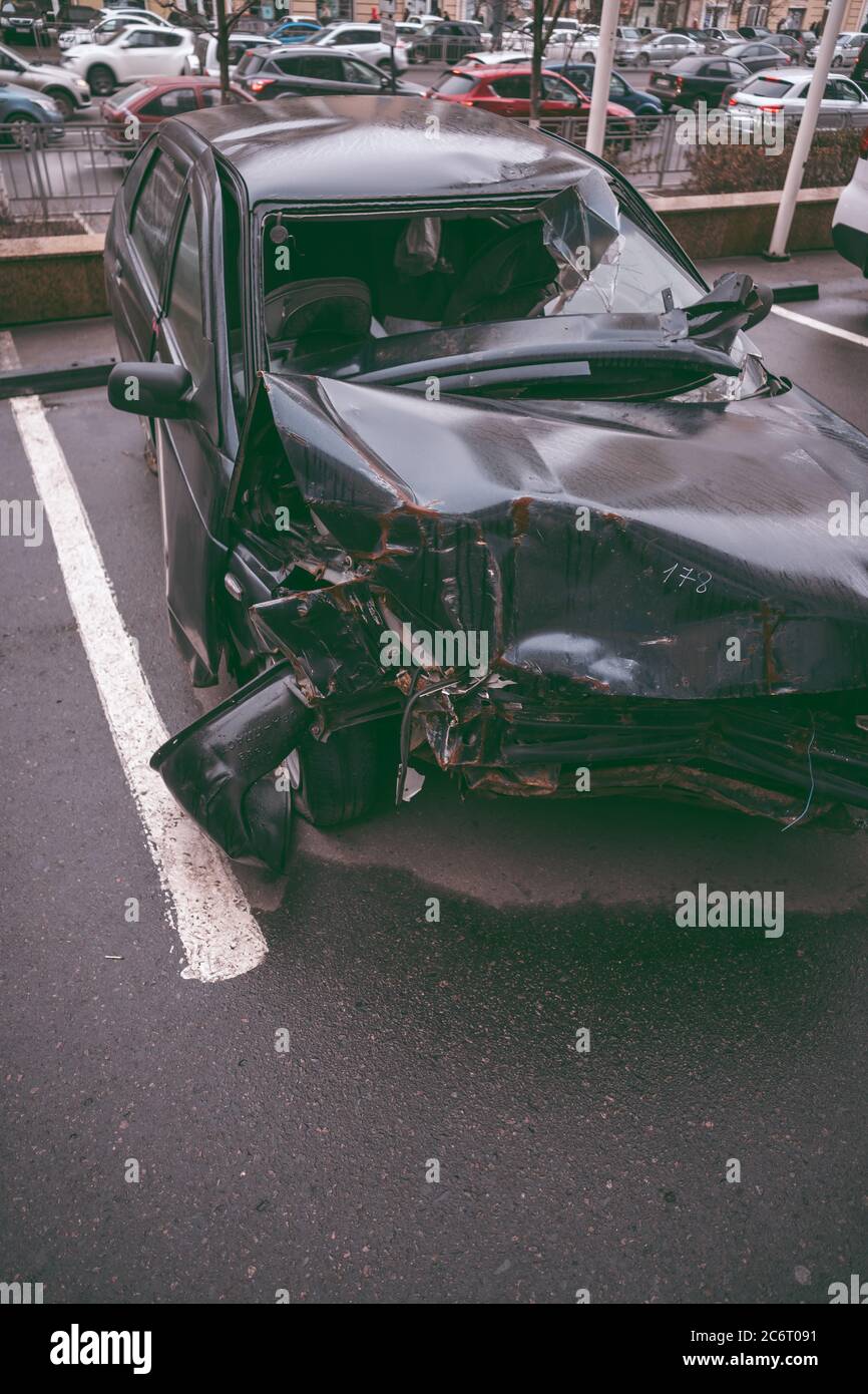 Car on its side after a crash hi-res stock photography and images - Alamy