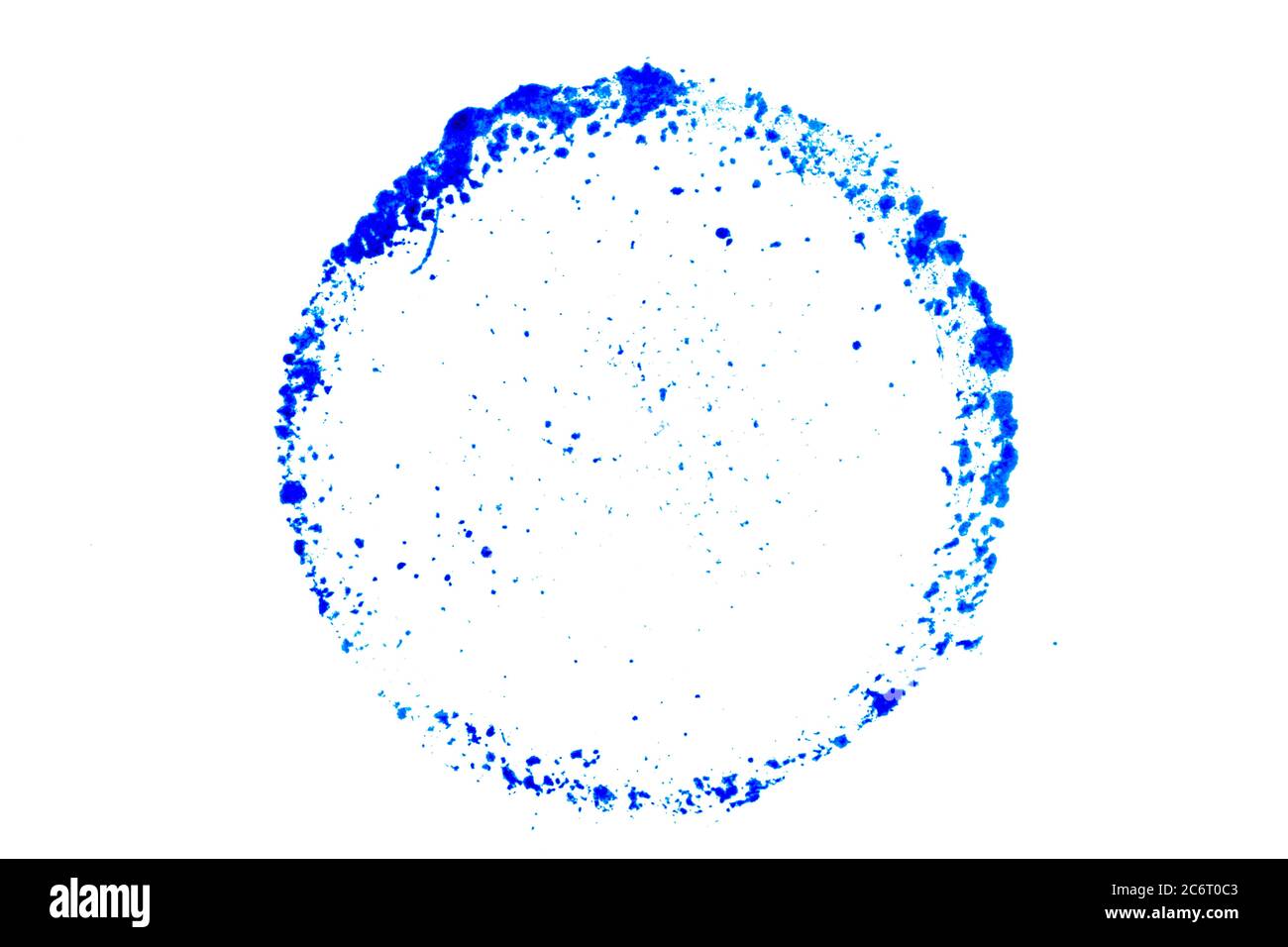 Blue color ink in round shape textured background as stamp or frame ...