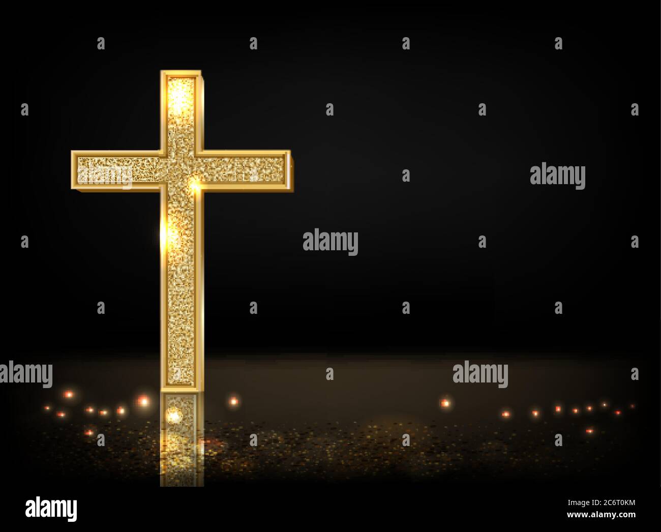 Gold prayer cross realistic vector illustration. Precious metal jewel ...