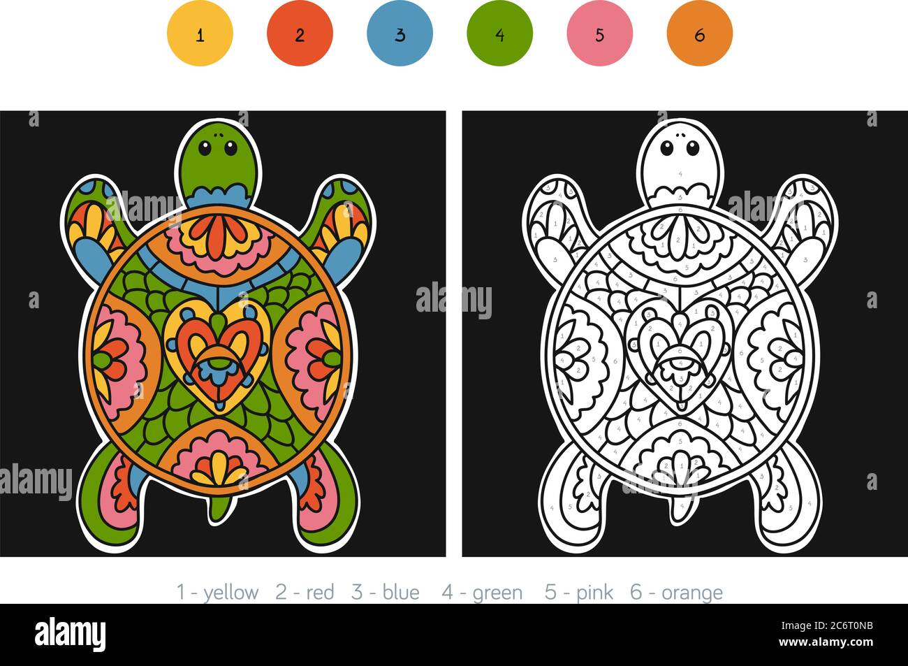 Color by number, education game for children, Turtle Stock Vector Image ...