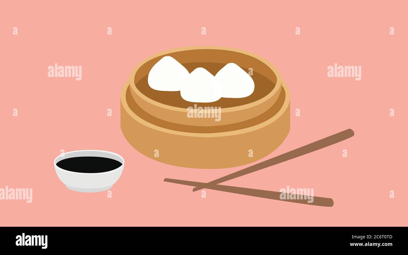 Vector Isolated Illustration of Dim Sum, with chopsticks and sauce ...