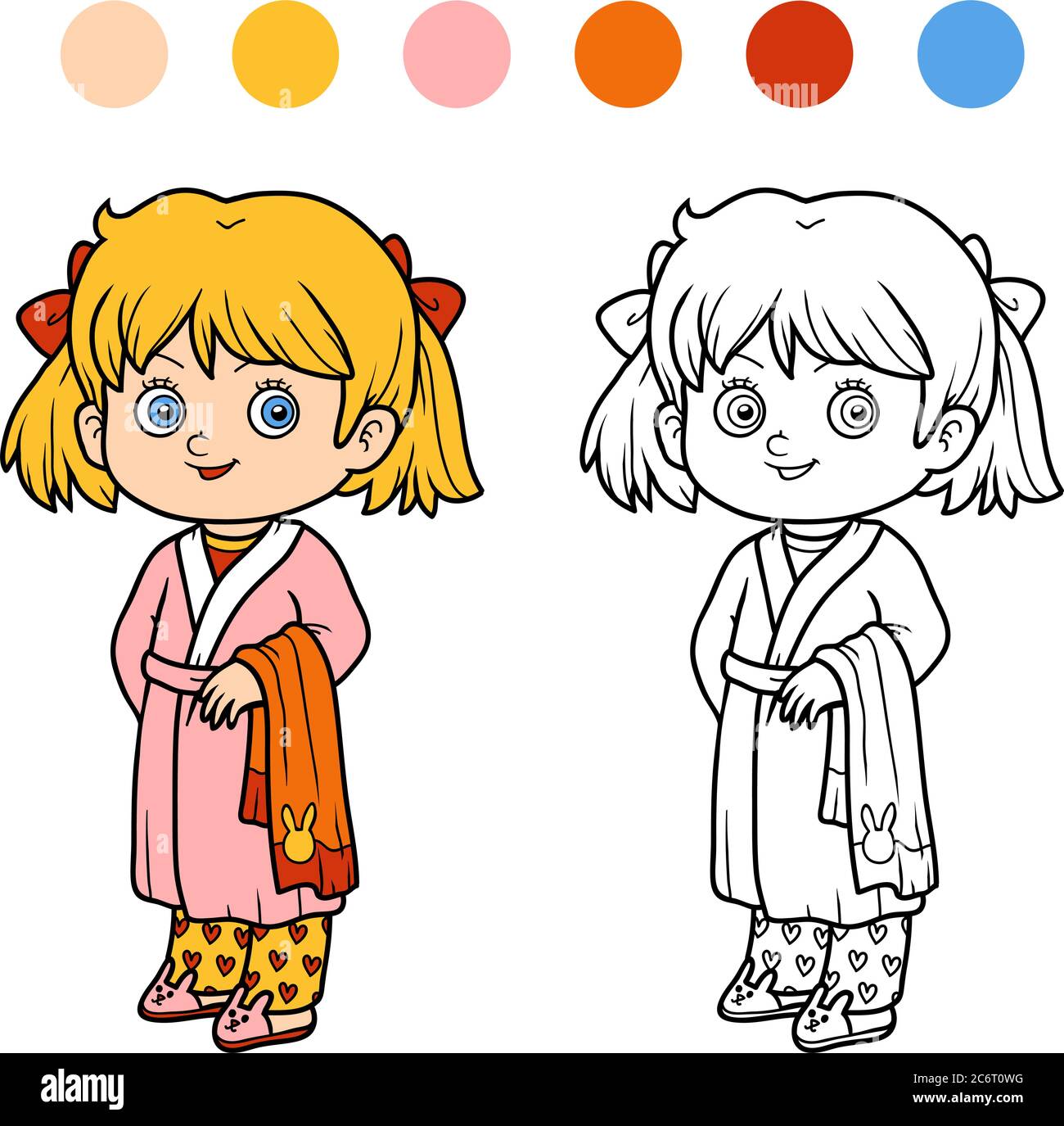 Coloring book for children, girl in a bathrobe Stock Vector Image & Art ...
