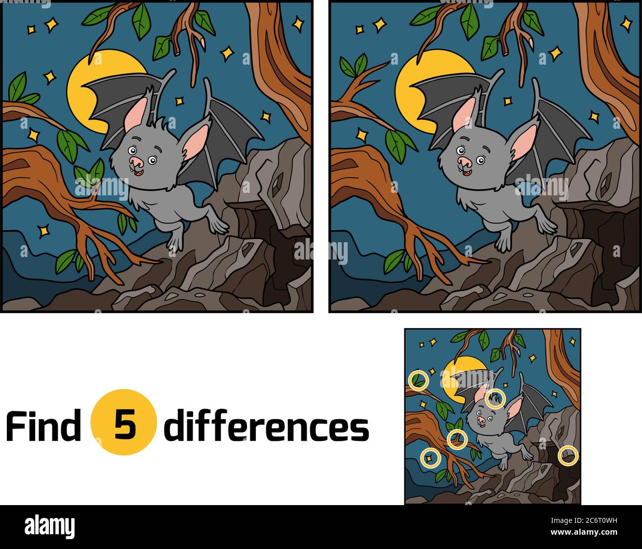Find the differences, education game for children. Vampire bat and ...