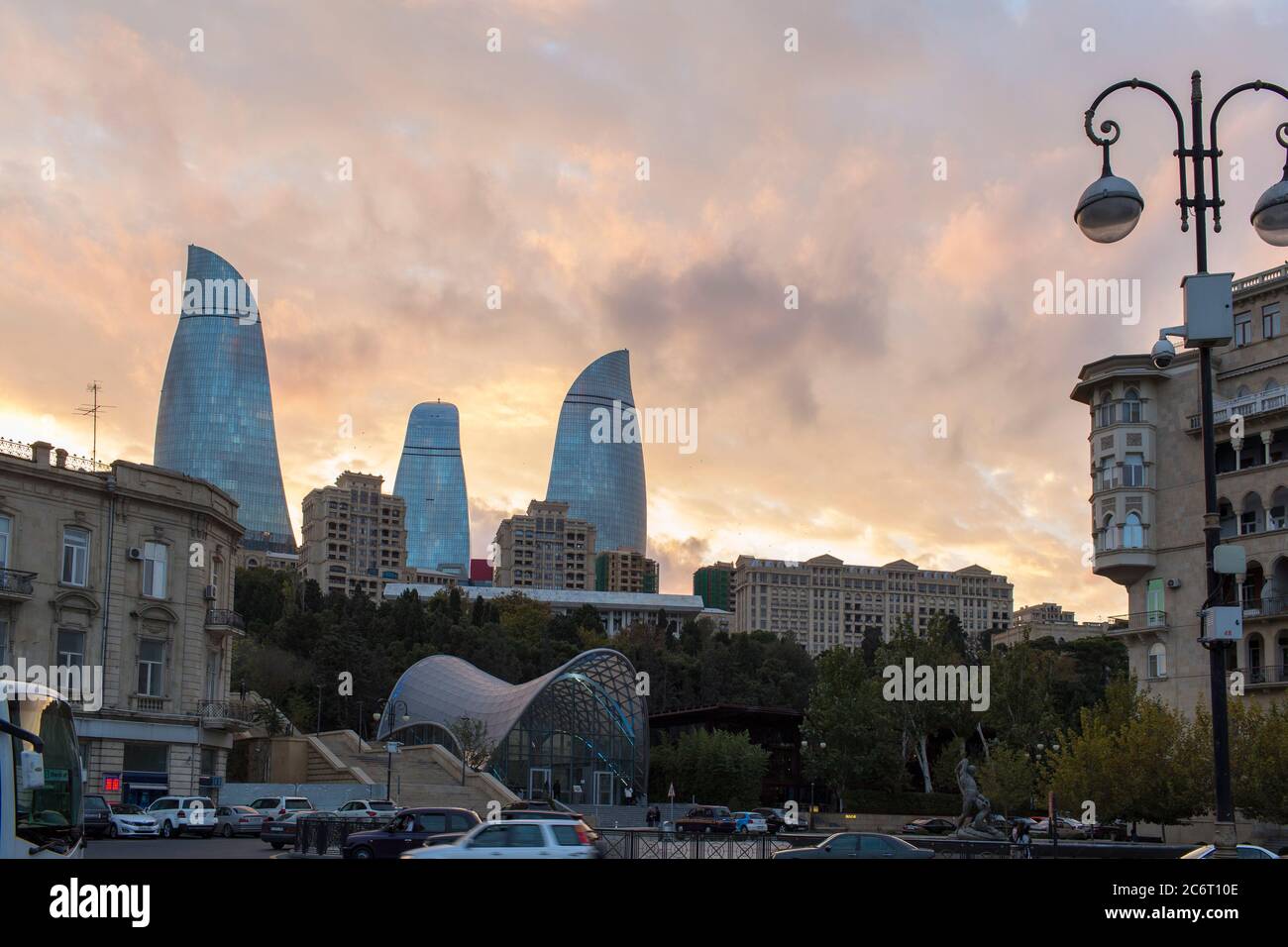 The flame towers complex consists of 3 stylized towers that light up at ...