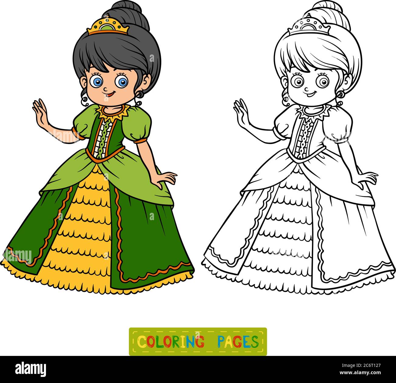 Coloring book for children, cartoon character, Princess Stock Vector ...