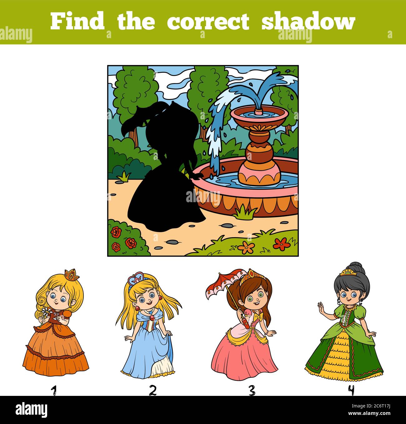 Find the correct image by shadow, education game for children. Princess ...