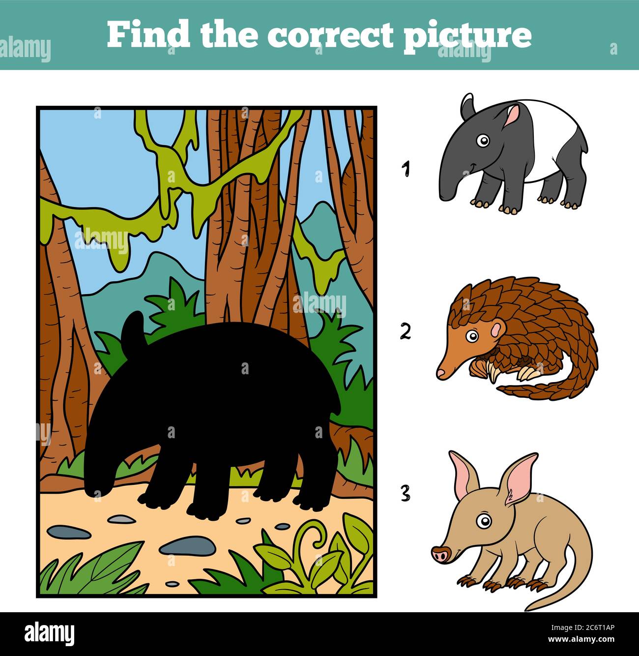 Find the correct picture, game for children. Malayan tapir and ...