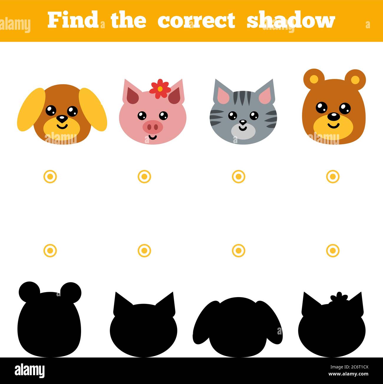 Find the correct shadow, education game for children. Set of cartoon ...