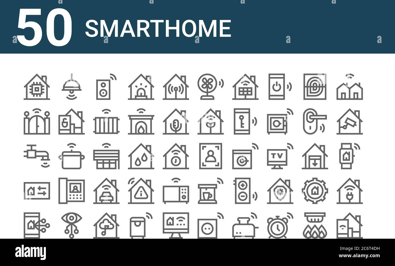 set of 50 smarthome icons. outline thin line icons such as home ...