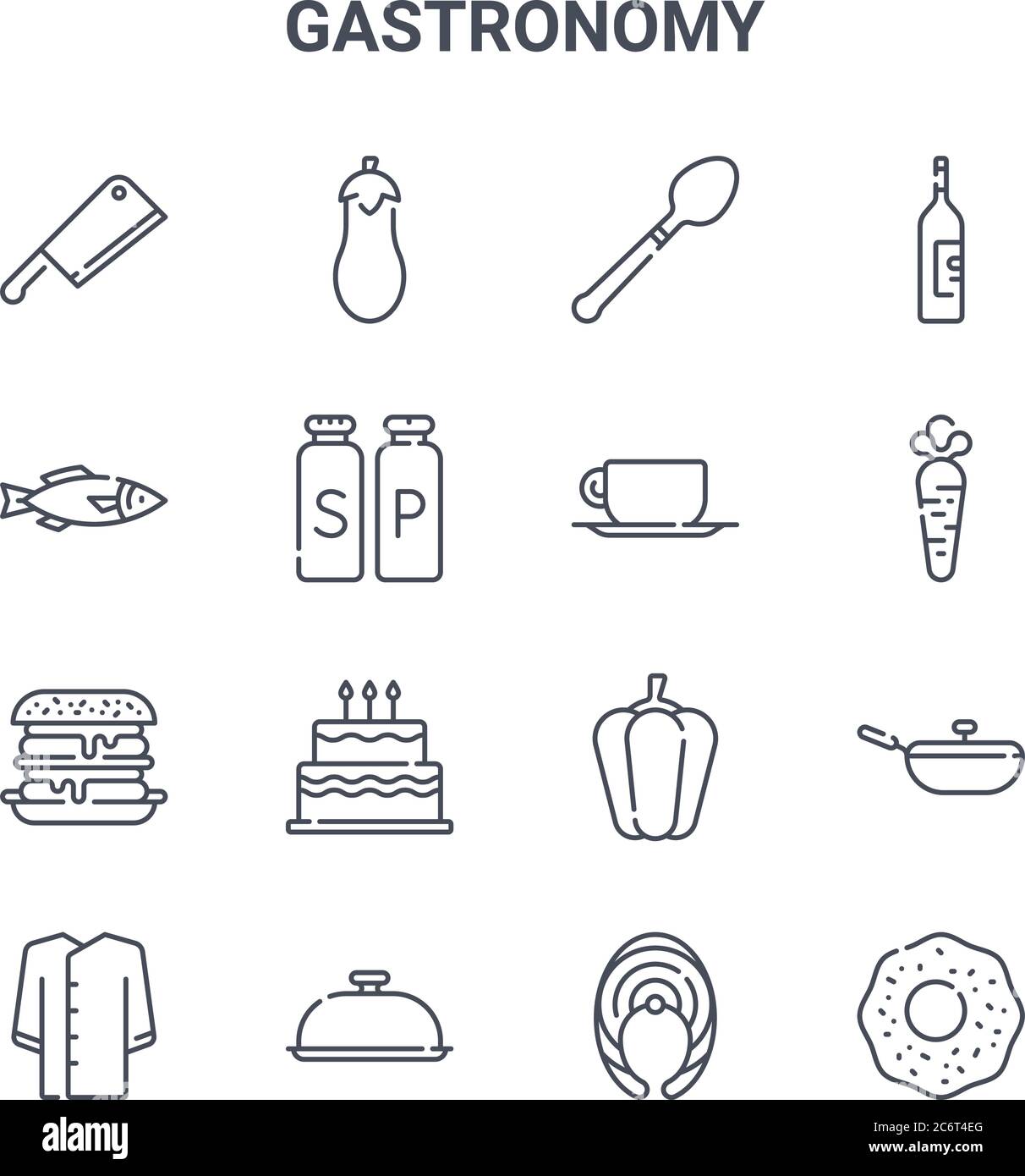 set of 16 gastronomy concept vector line icons. 64x64 thin stroke icons ...