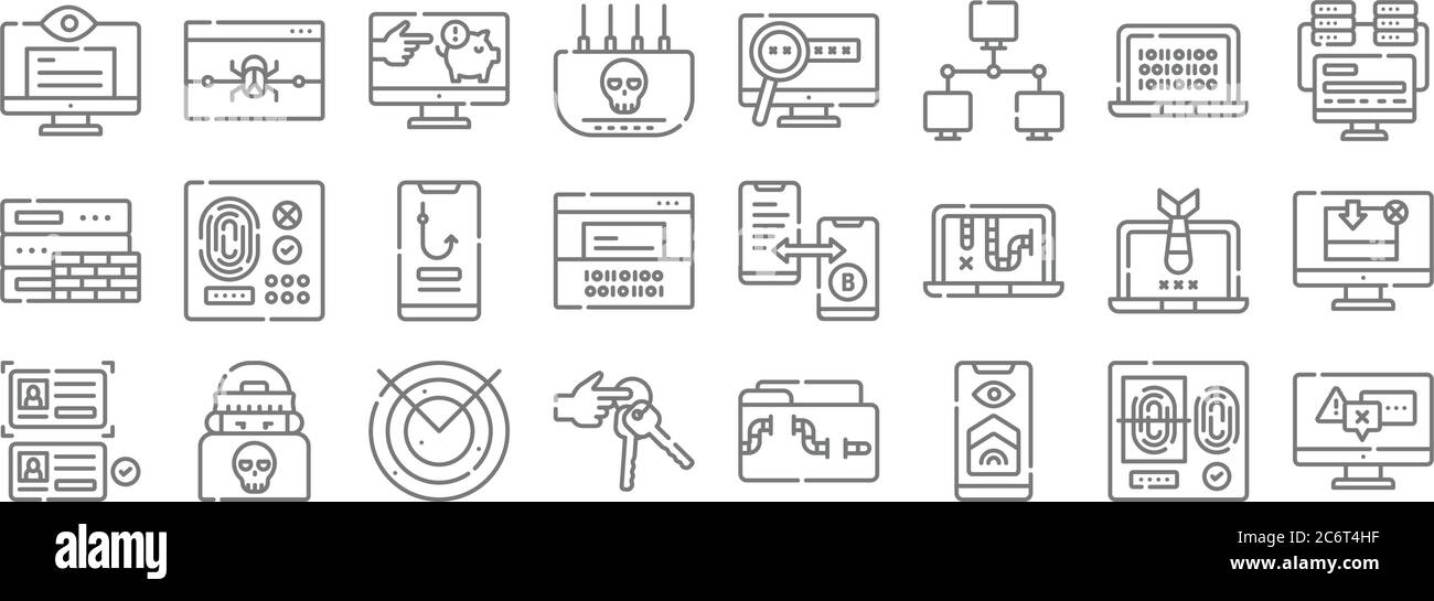 Hacker Line Icons Linear Set Quality Vector Line Set Such As Caution Access Key Ring Data