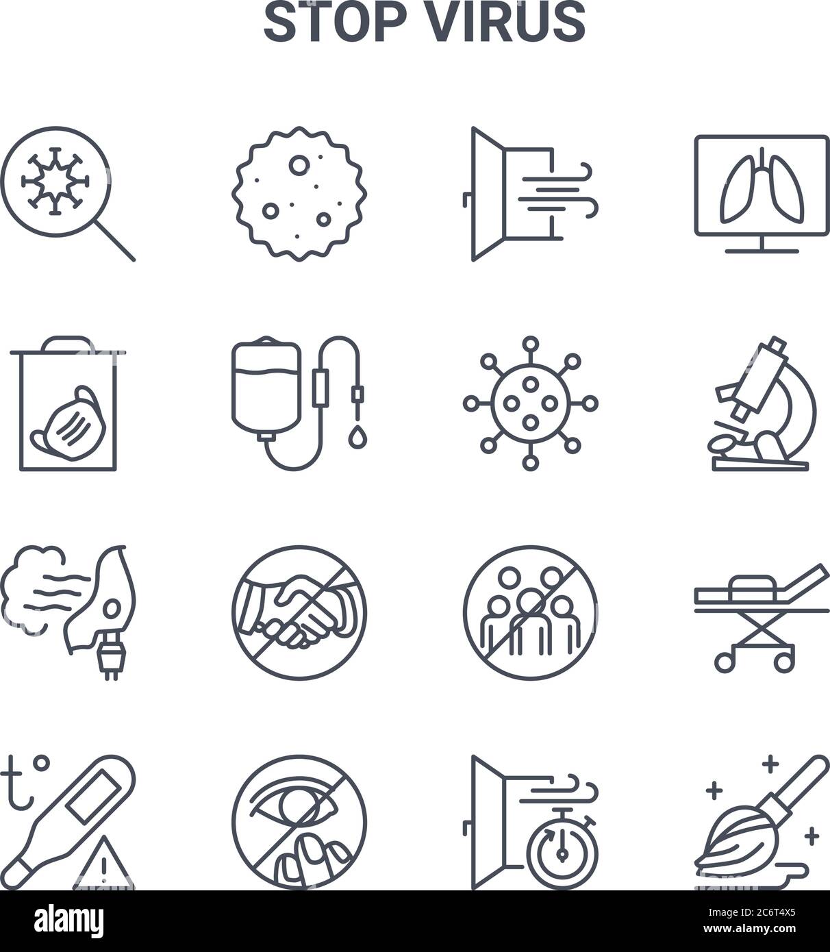 set of 16 stop virus concept vector line icons. 64x64 thin stroke icons ...