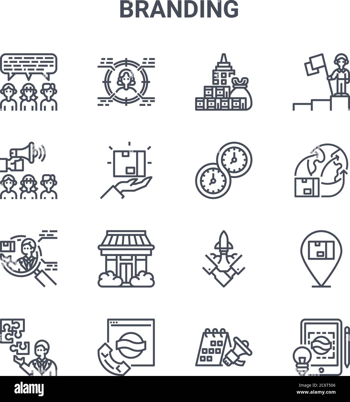 set of 16 branding concept vector line icons. 64x64 thin stroke icons ...