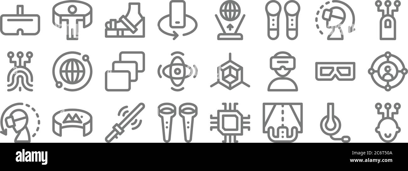virtual reality line icons. linear set. quality vector line set such as connection, steering ...