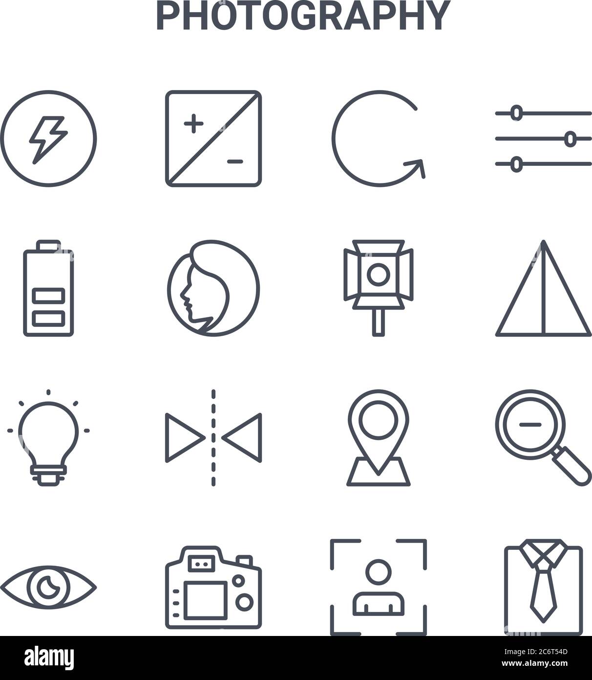 set of 16 photography concept vector line icons. 64x64 thin stroke ...
