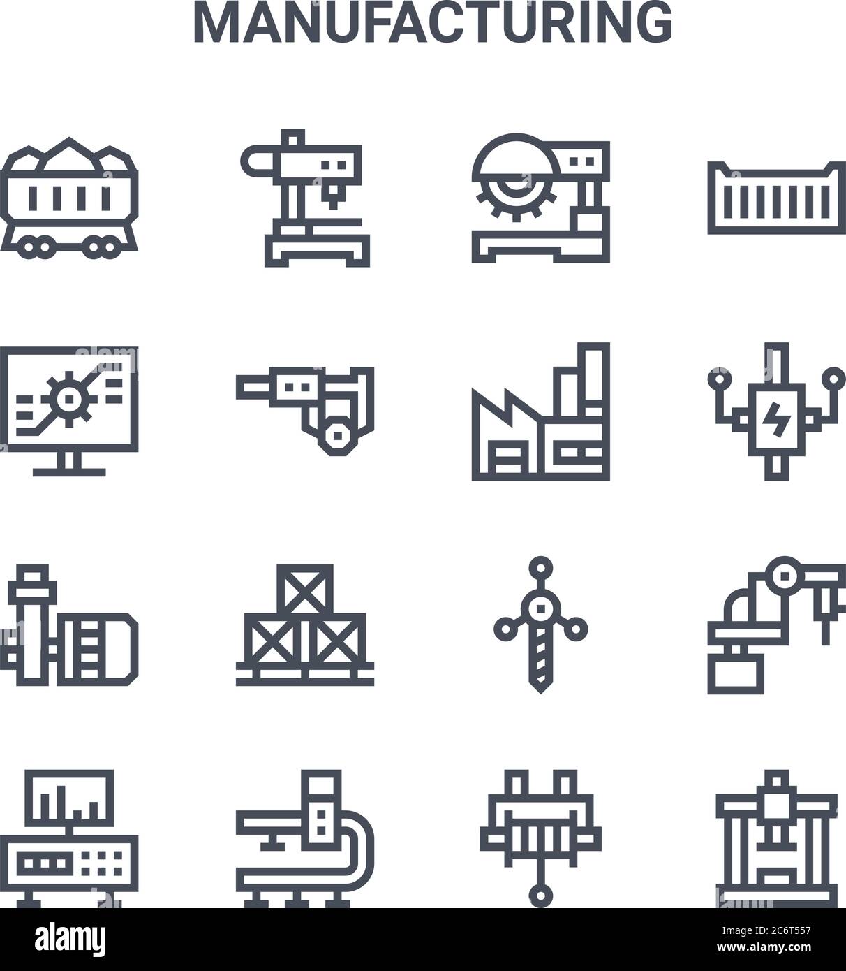 set of 16 manufacturing concept vector line icons. 64x64 thin stroke ...