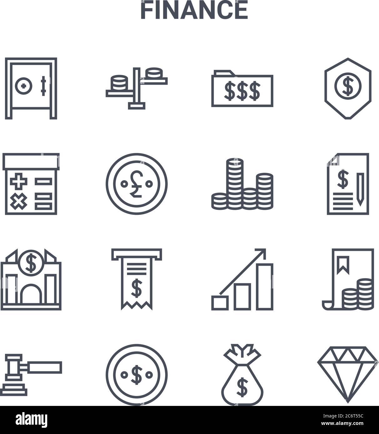 set of 16 finance concept vector line icons. 64x64 thin stroke icons ...