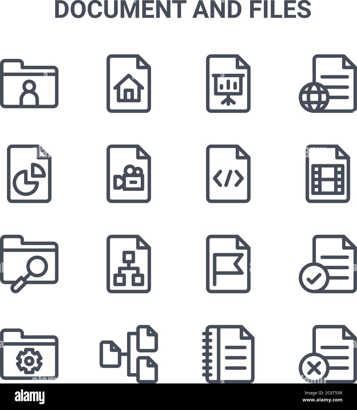 set of 16 document and files concept vector line icons. 64x64 thin ...