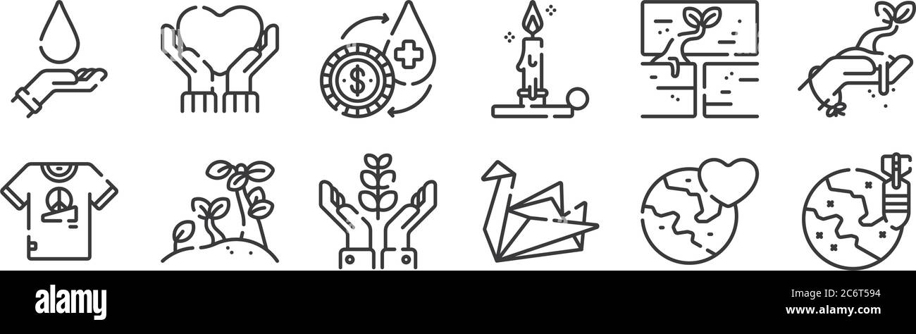 12 set of linear hope icons. thin outline icons such as worldwide ...