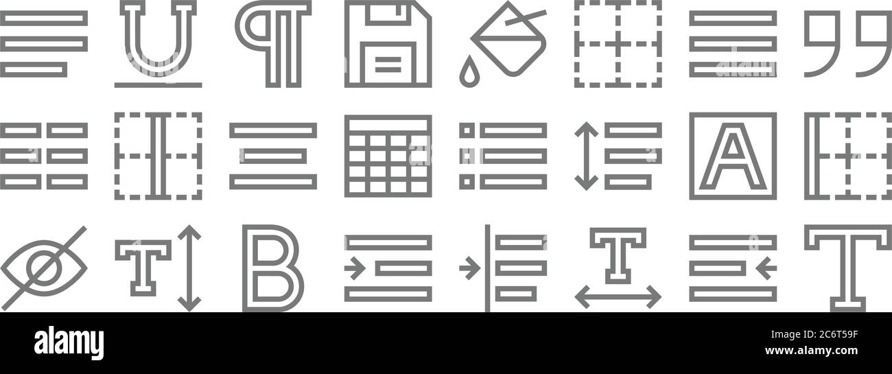 text editor line icons. linear set. quality vector line set such as text, text, right indent ...