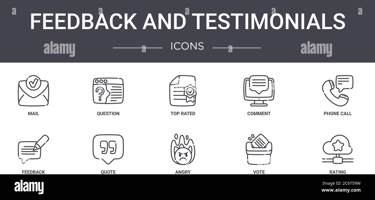 feedback and testimonials concept line icons set. contains icons usable ...