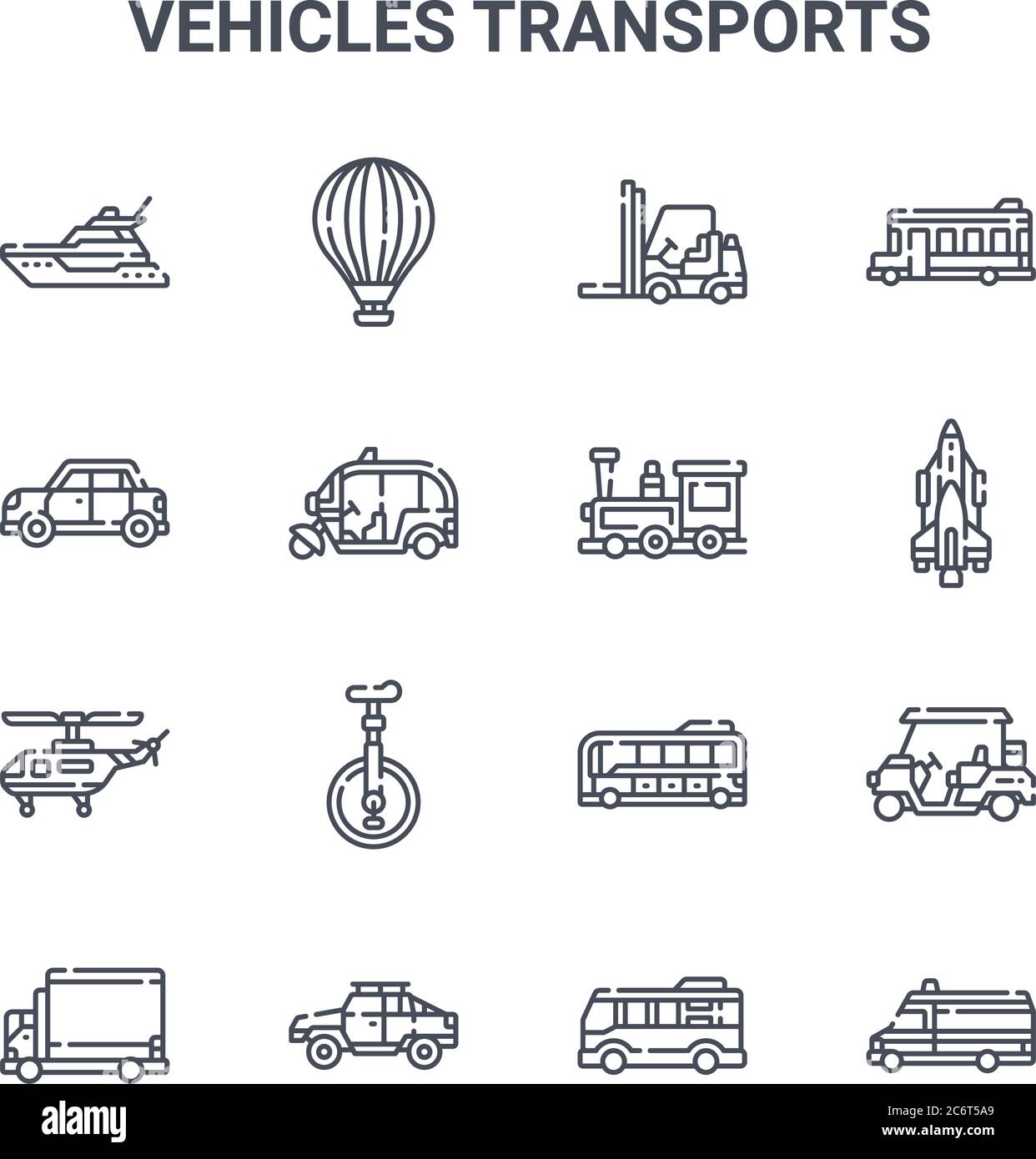 set of 16 vehicles transports concept vector line icons. 64x64 thin ...