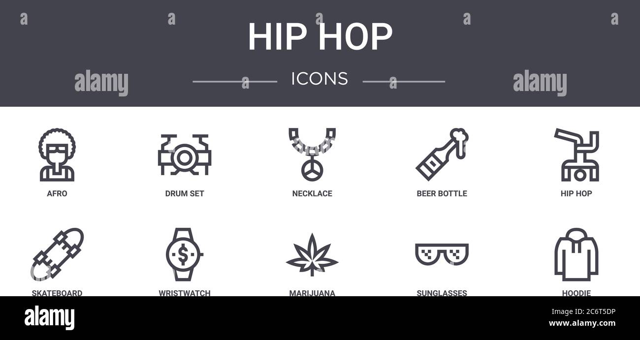 hip hop concept line icons set. contains icons usable for web, logo, ui ...