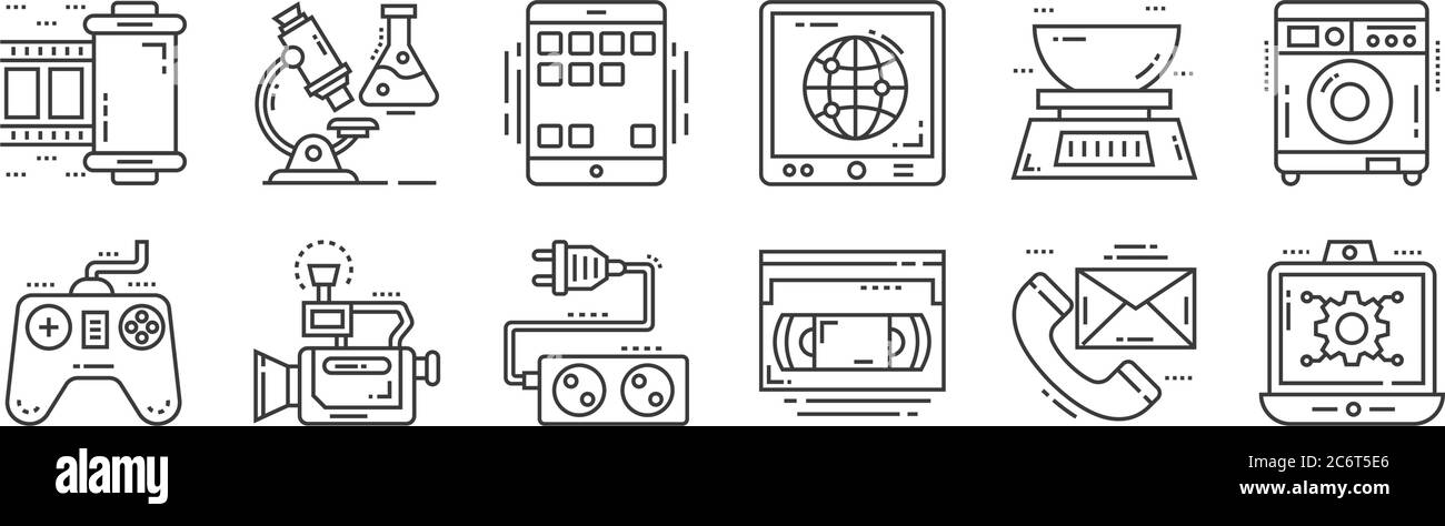 12 set of linear technology devices icons. thin outline icons such as ...