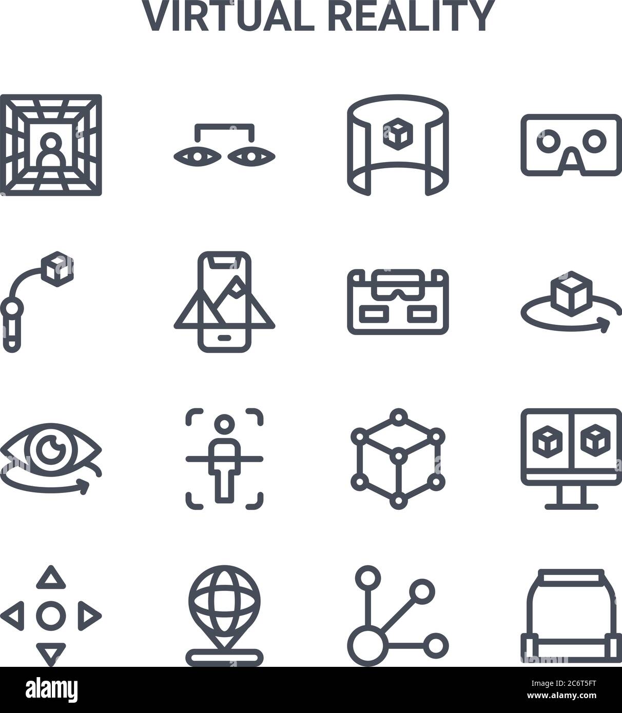 set of 16 virtual reality concept vector line icons. 64x64 thin stroke ...