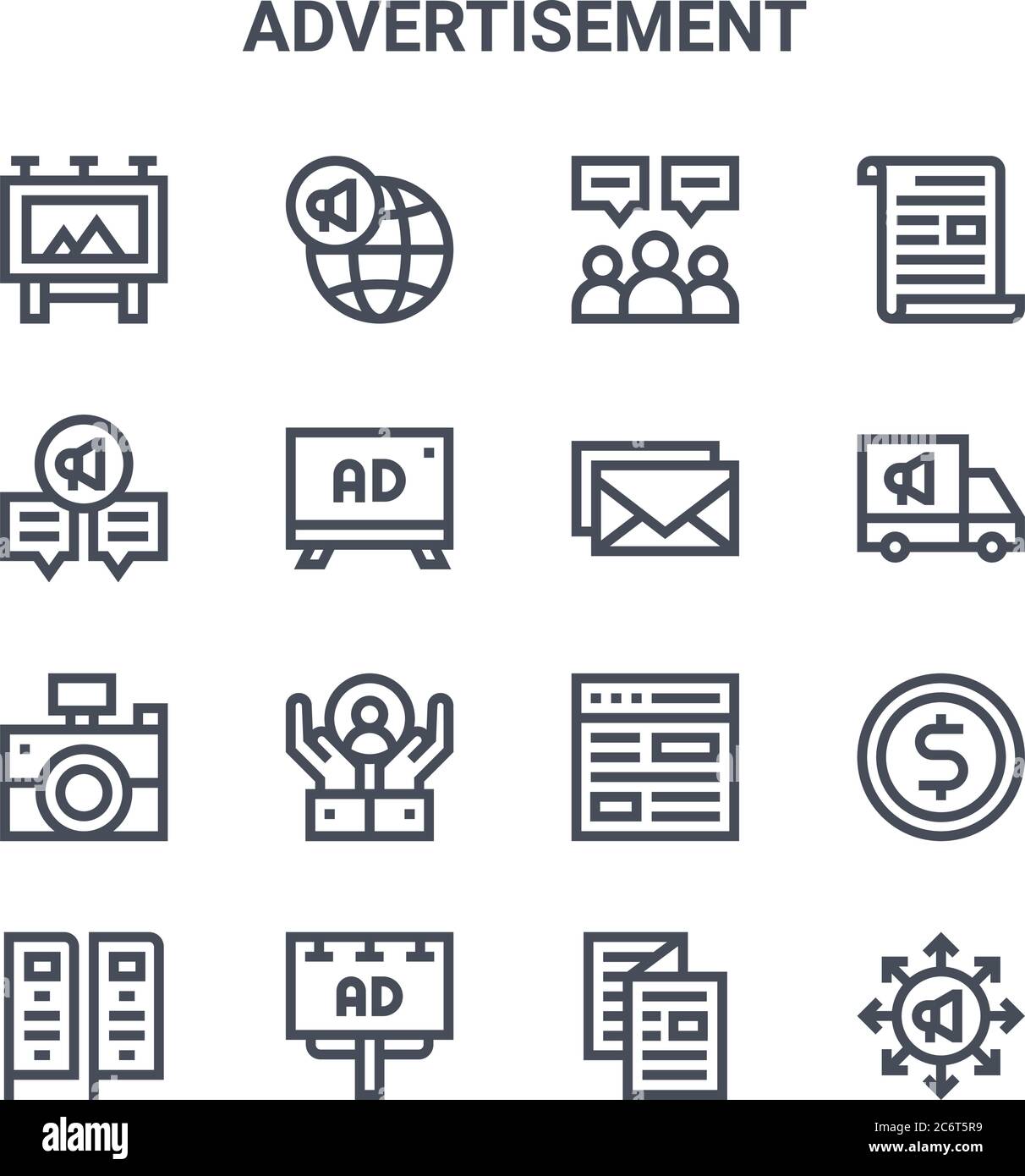 set of 16 advertisement concept vector line icons. 64x64 thin stroke ...