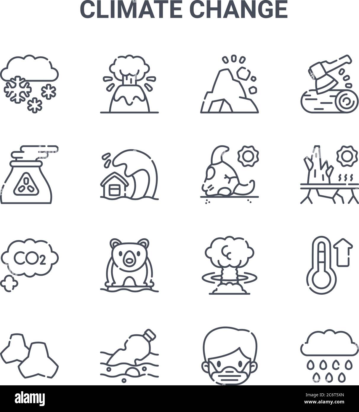 set of 16 climate change concept vector line icons. 64x64 thin stroke ...