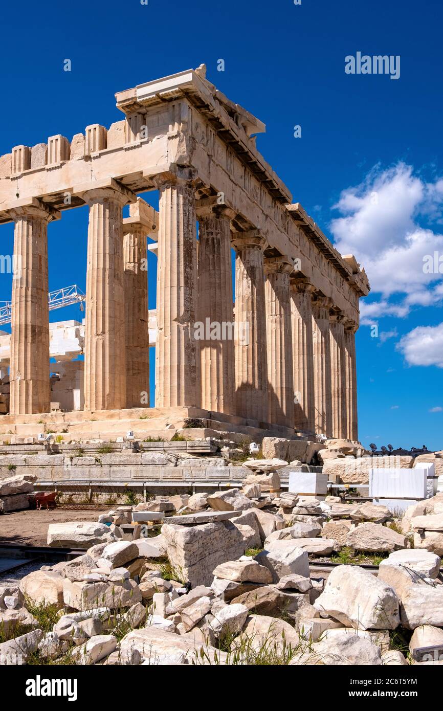 Athens, Attica / Greece - 2018/04/02: Panoramic view of Parthenon ...