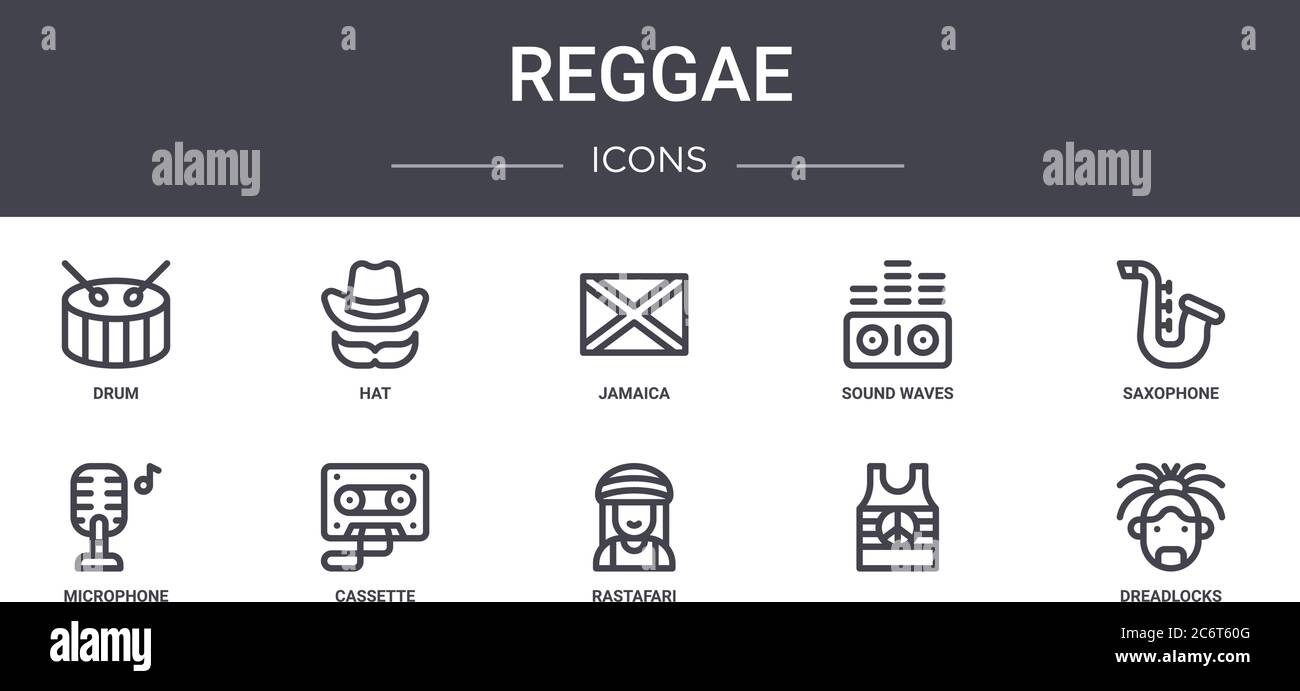 reggae concept line icons set. contains icons usable for web, logo, ui ...