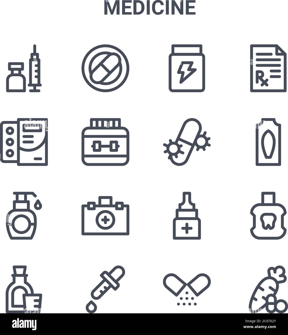set of 16 medicine concept vector line icons. 64x64 thin stroke icons ...