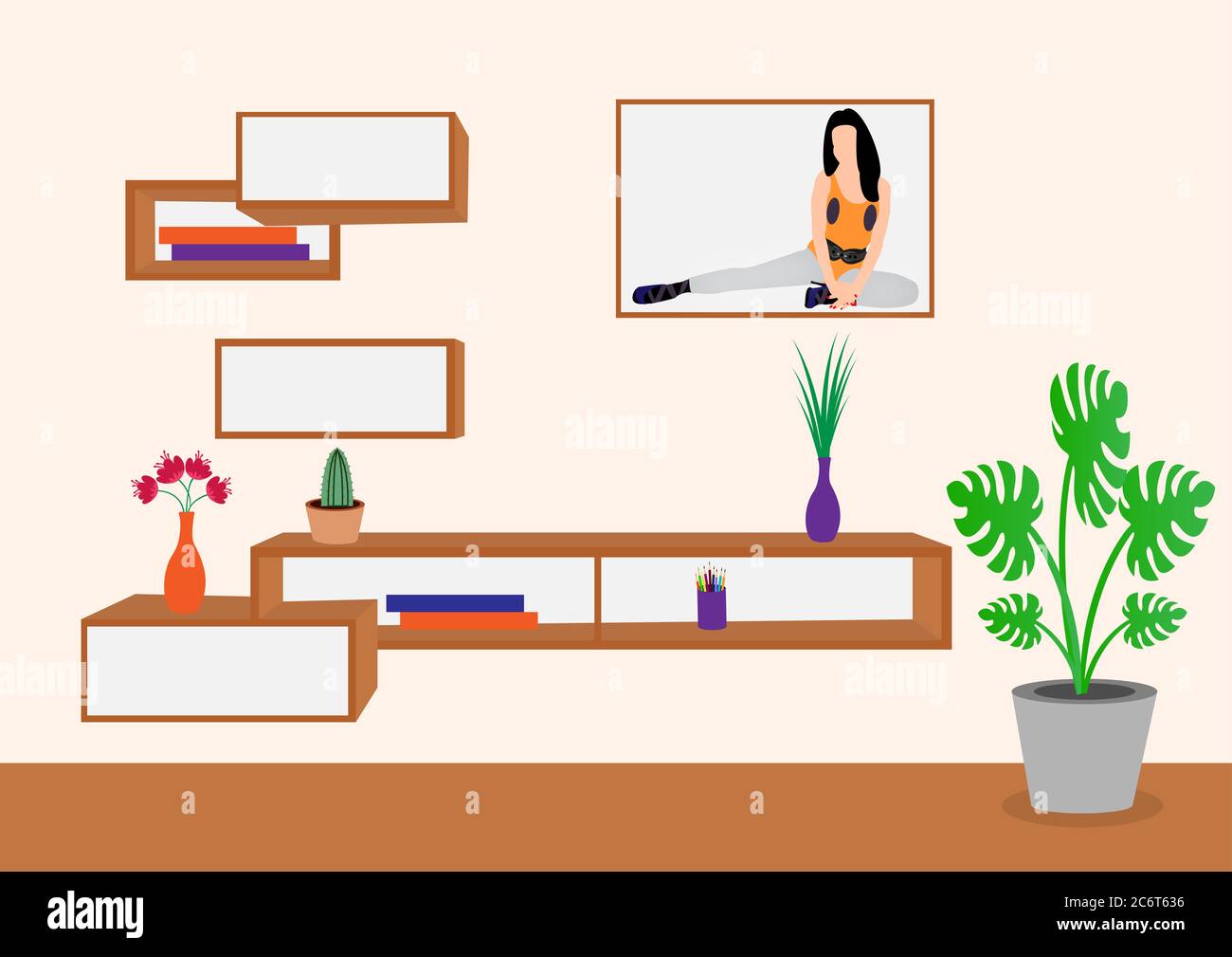 Beautiful cupboards placed on a wall with a perfect view. 3D ...