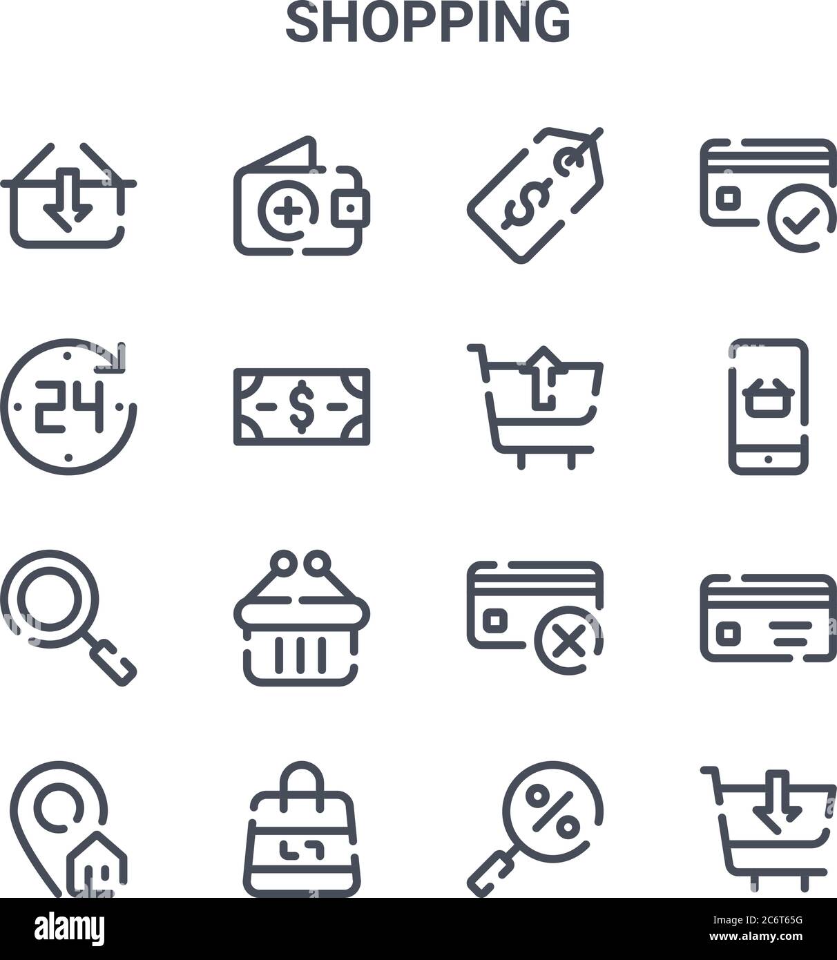set of 16 shopping concept vector line icons. 64x64 thin stroke icons ...