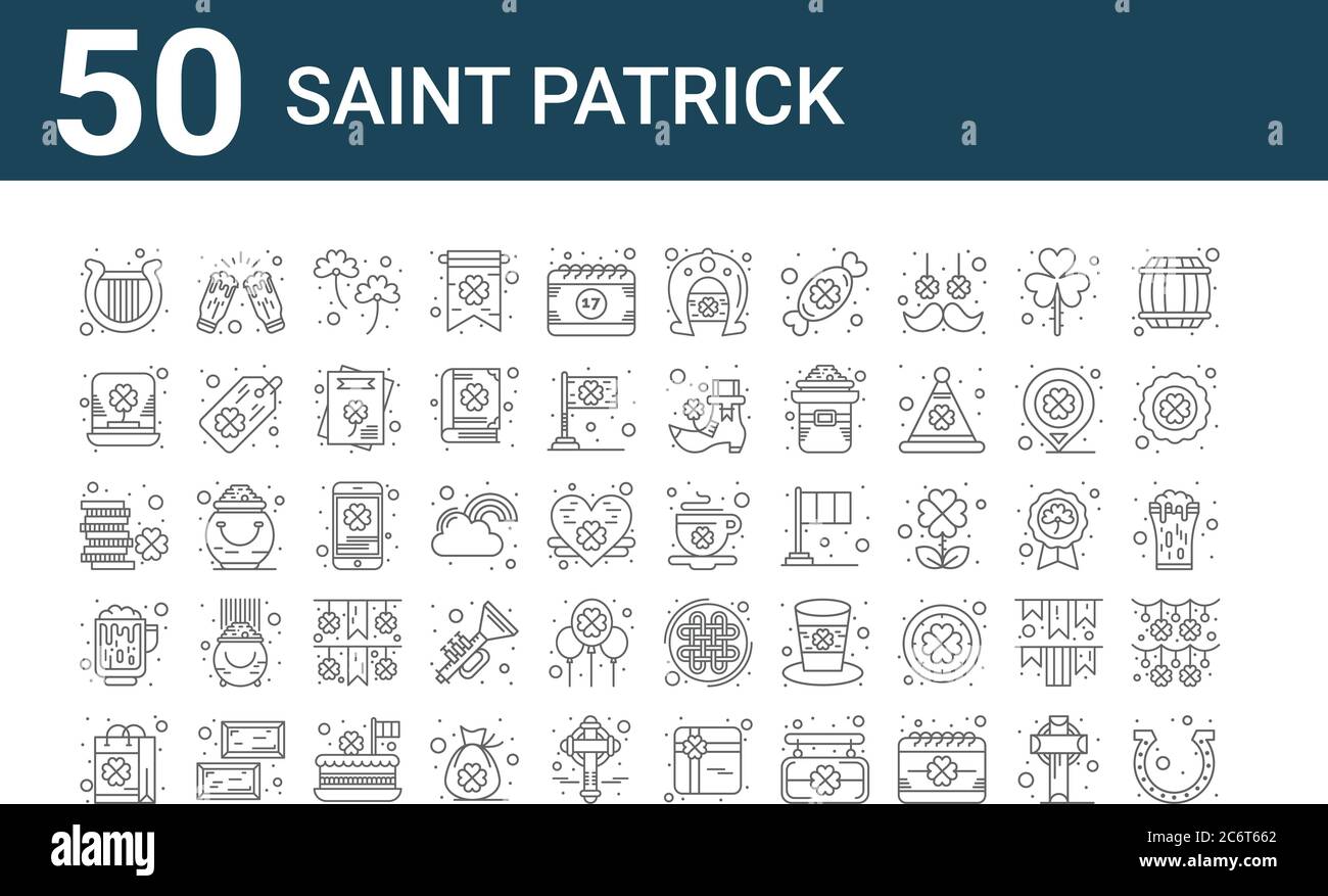 set of 50 saint patrick icons. outline thin line icons such as ...