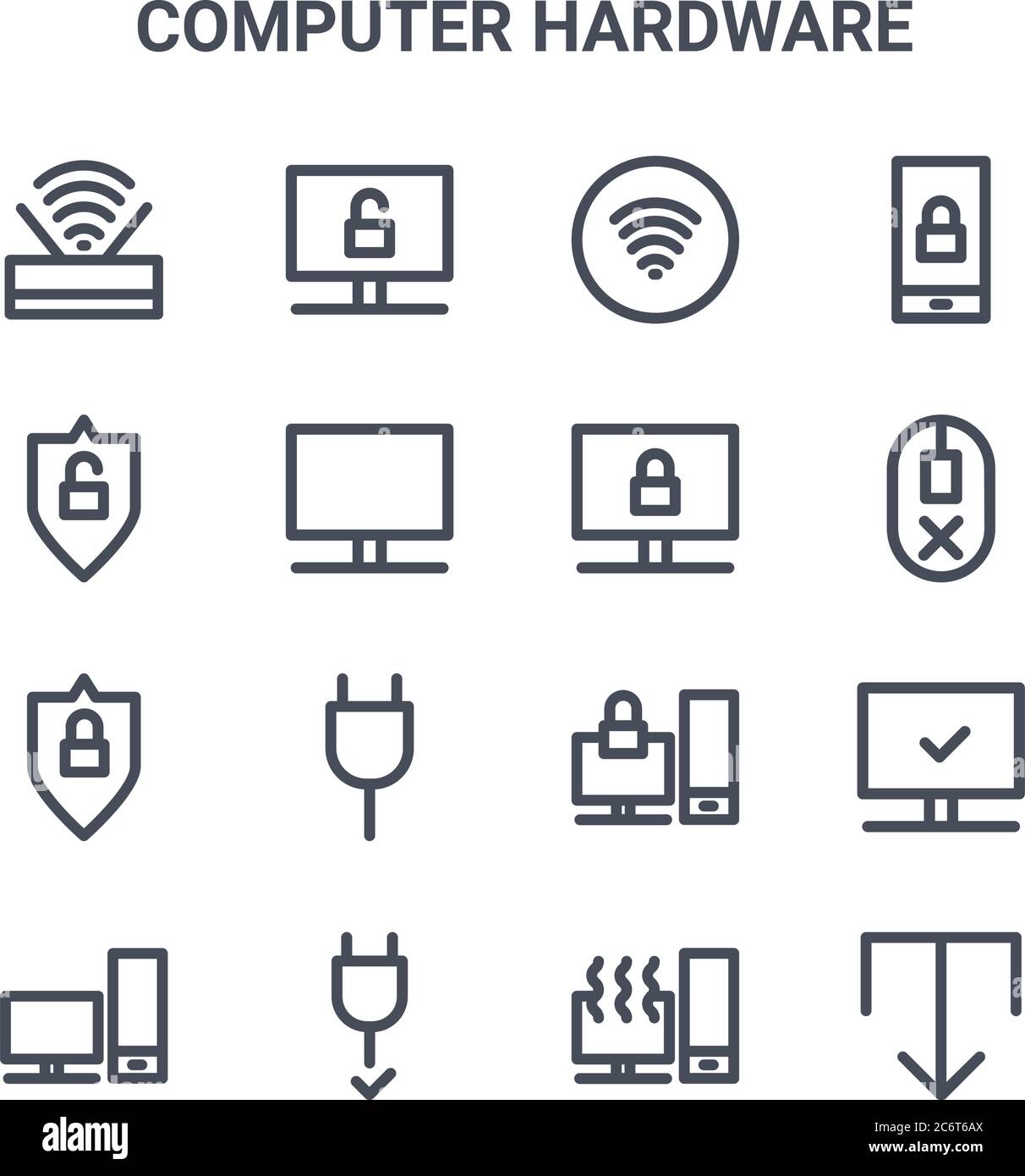 set of 16 computer hardware concept vector line icons. 64x64 thin ...