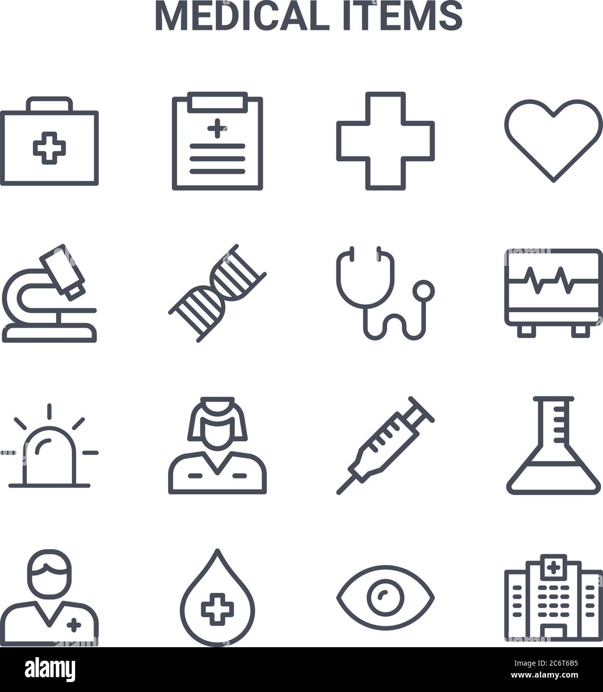 set of 16 medical items concept vector line icons. 64x64 thin stroke ...