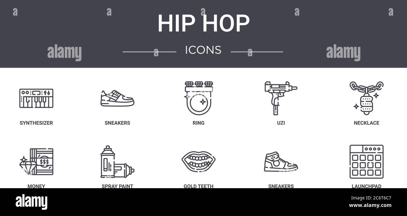 hip hop concept line icons set. contains icons usable for web, logo, ui ...