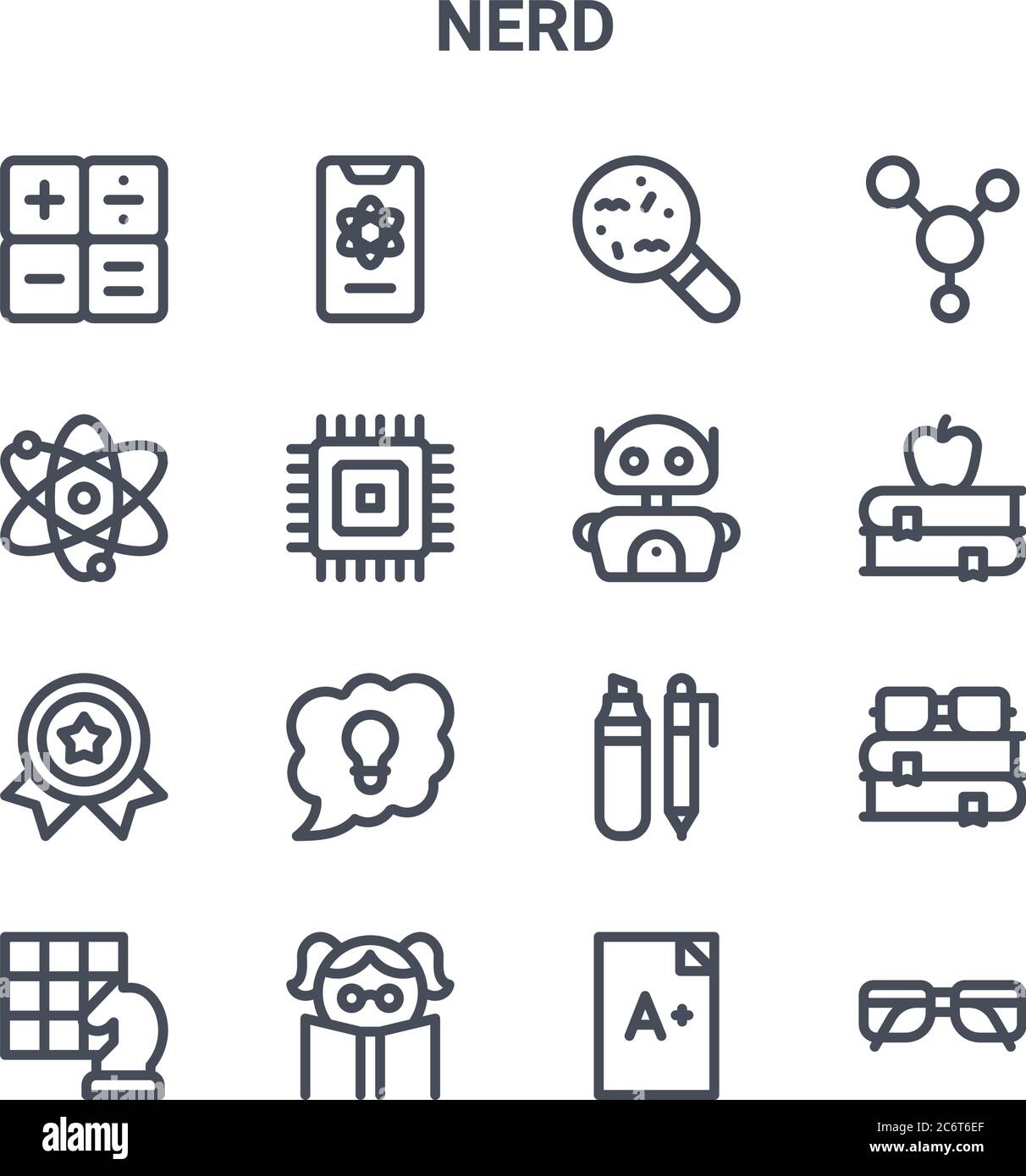 set of 16 nerd concept vector line icons. 64x64 thin stroke icons such ...