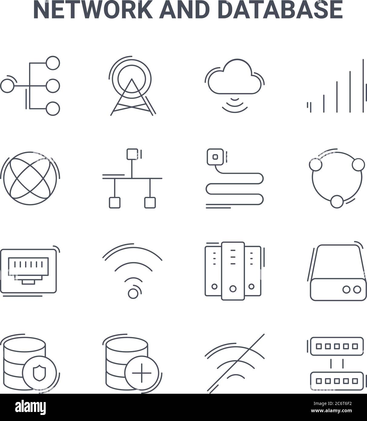 set of 16 network and database concept vector line icons. 64x64 thin ...