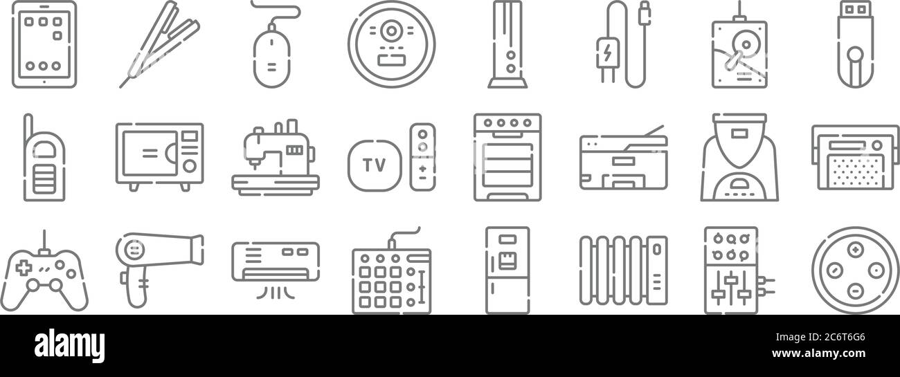 electronics line icons. linear set. quality vector line set such as buttons, heater, mixer, game ...